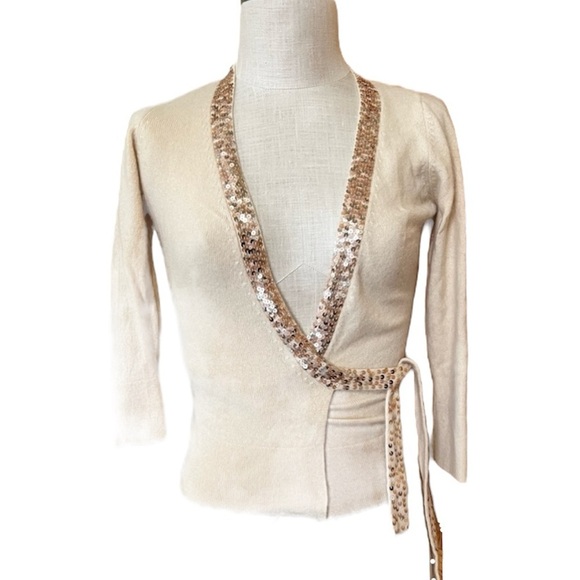 bebe | Sweaters | Bebe Small Cashmere Wrap Sweater W Sequins Elbow ...